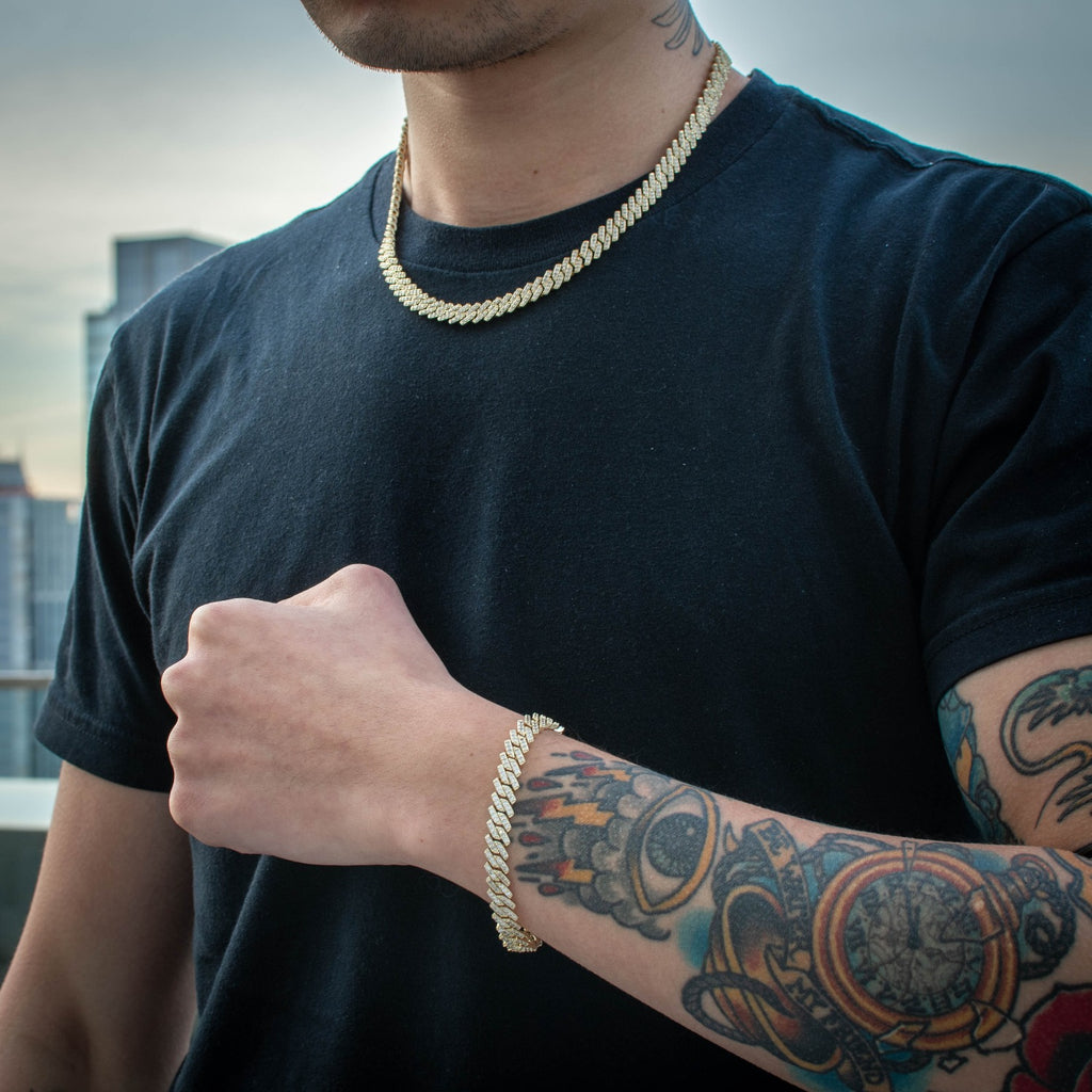 Diamond Straight Edge Prong Cuban Link Bundle (8mm) in Yellow/White Go ...