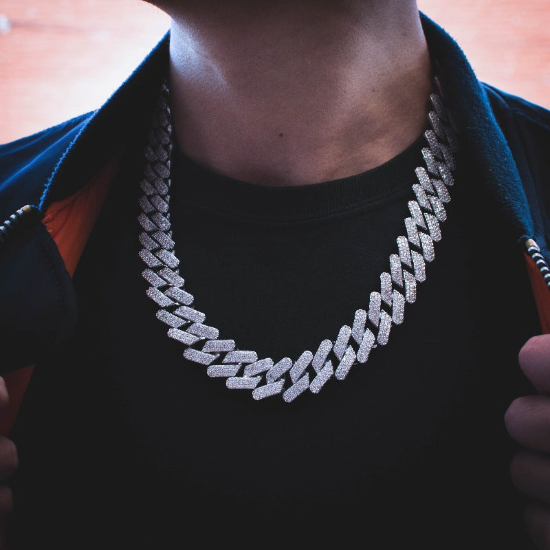 Diamond Straight Edge Cuban Link Chain - 18k White Gold - The Jewelry Plug