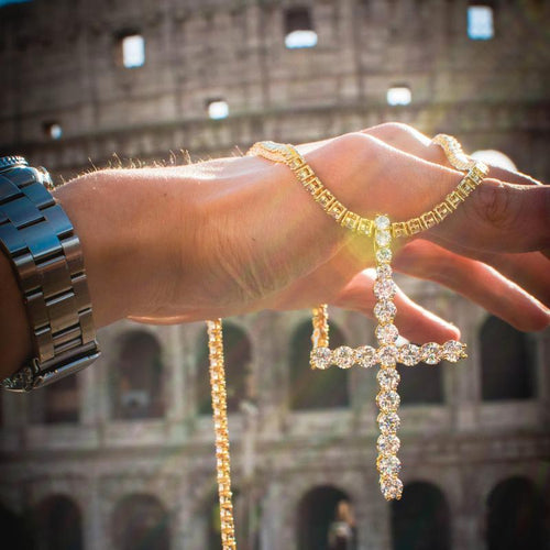 Long Diamond Cross Necklace in White/Yellow Gold - The Jewelry Plug